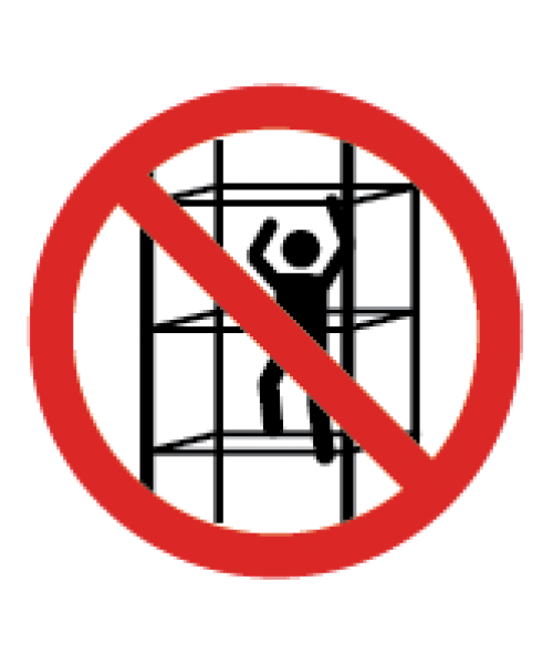 Ženklas draudžiama lipti stelažais